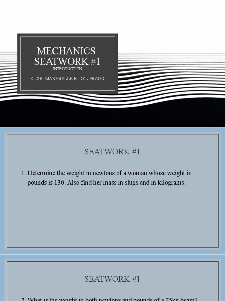 Mechanics Seatwork: Weight & Density Calculations | PDF