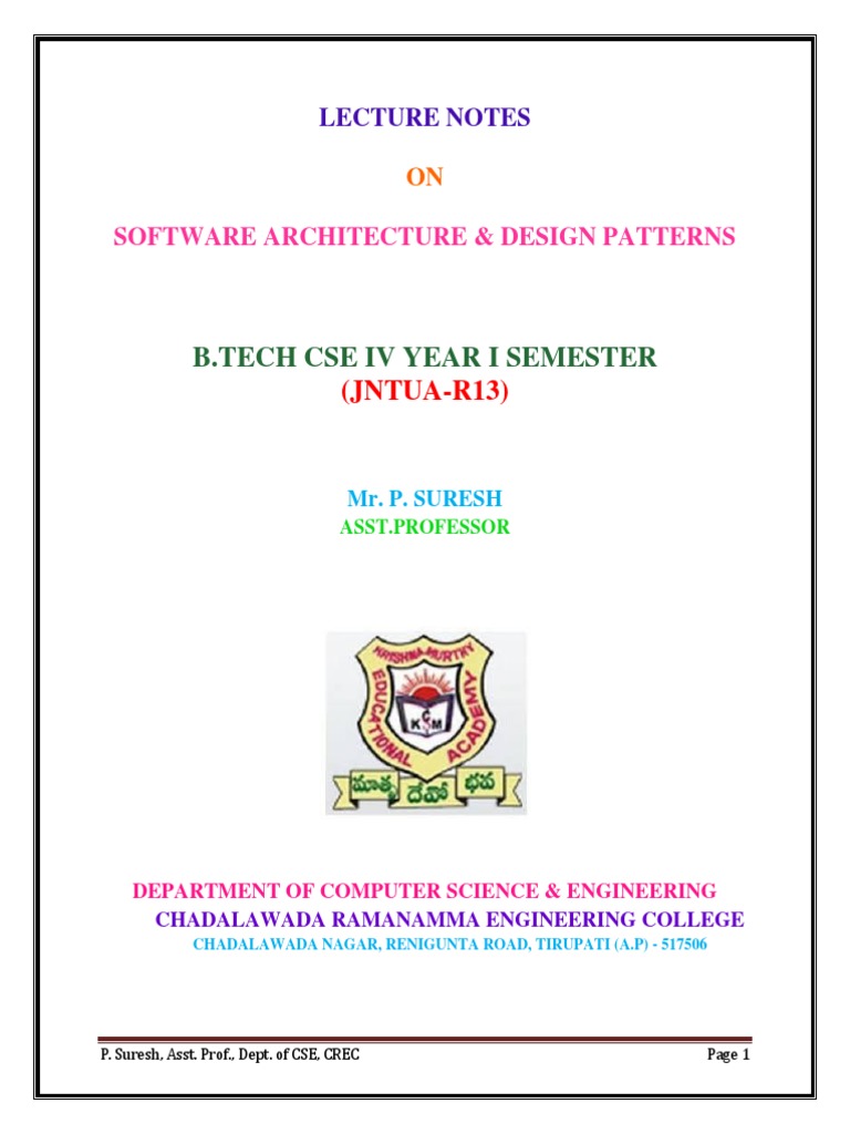 Software Architecture And Design Patterns Lecture Notes Pdf Databases Control Theory