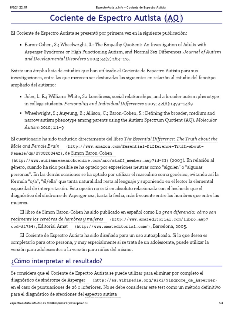 EspectroAutista - Info - Cociente de Espectro Autista | PDF | Espectro autista | Psicología clínica