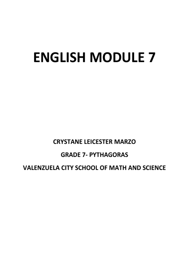 English Module 7: Crystane Leicester Marzo Grade 7-Pythagoras ...
