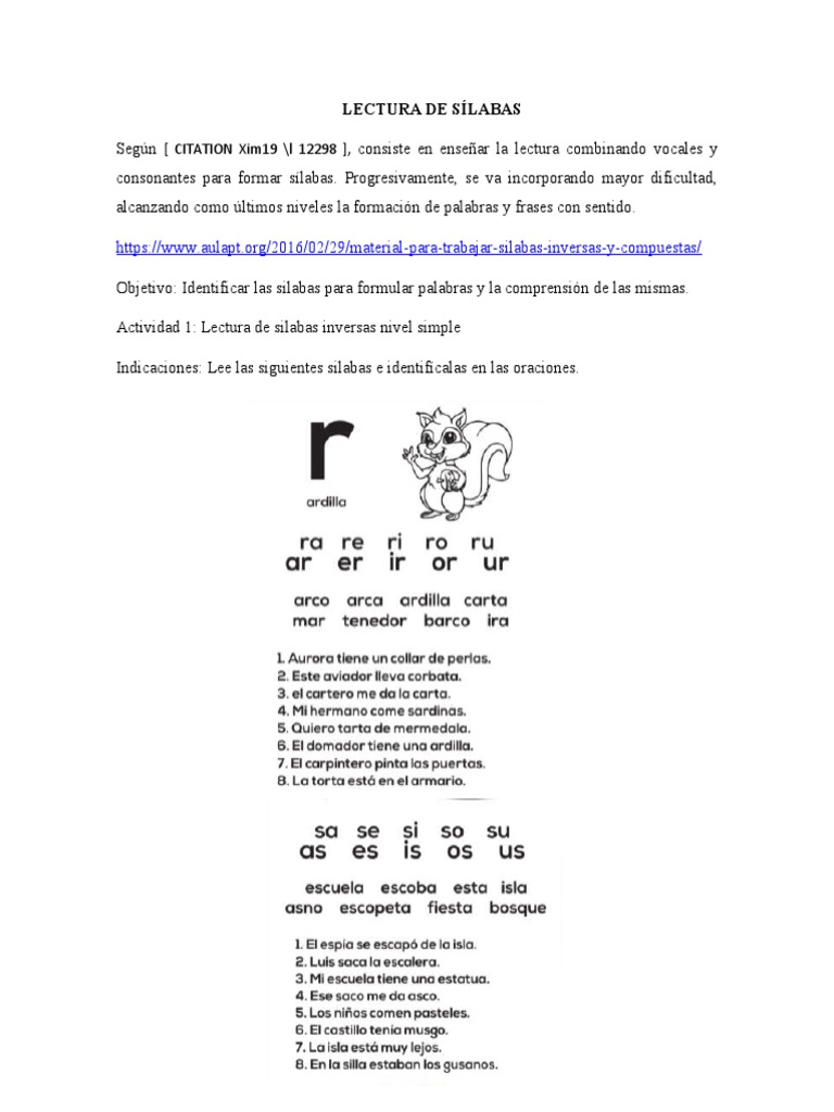Lectura de Sílabas | PDF