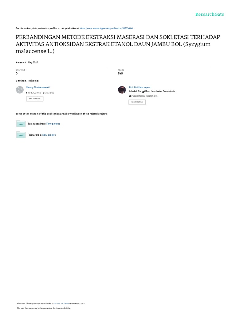 Perbandingan Metode Ekstraksi Maserasi Dan Sokletasi Terhadap Aktivitas ...