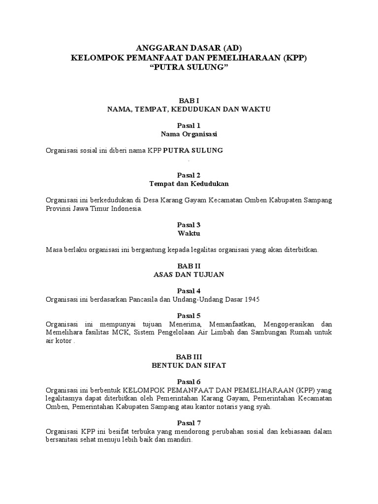 Draft 1 ANGGARAN DASAR KPP | PDF