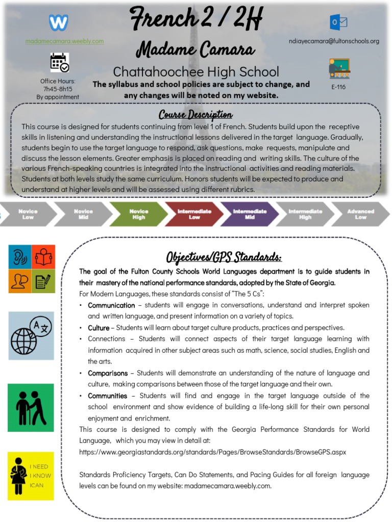 French 2/2H Course Syllabus Overview | PDF | Curriculum | Communication