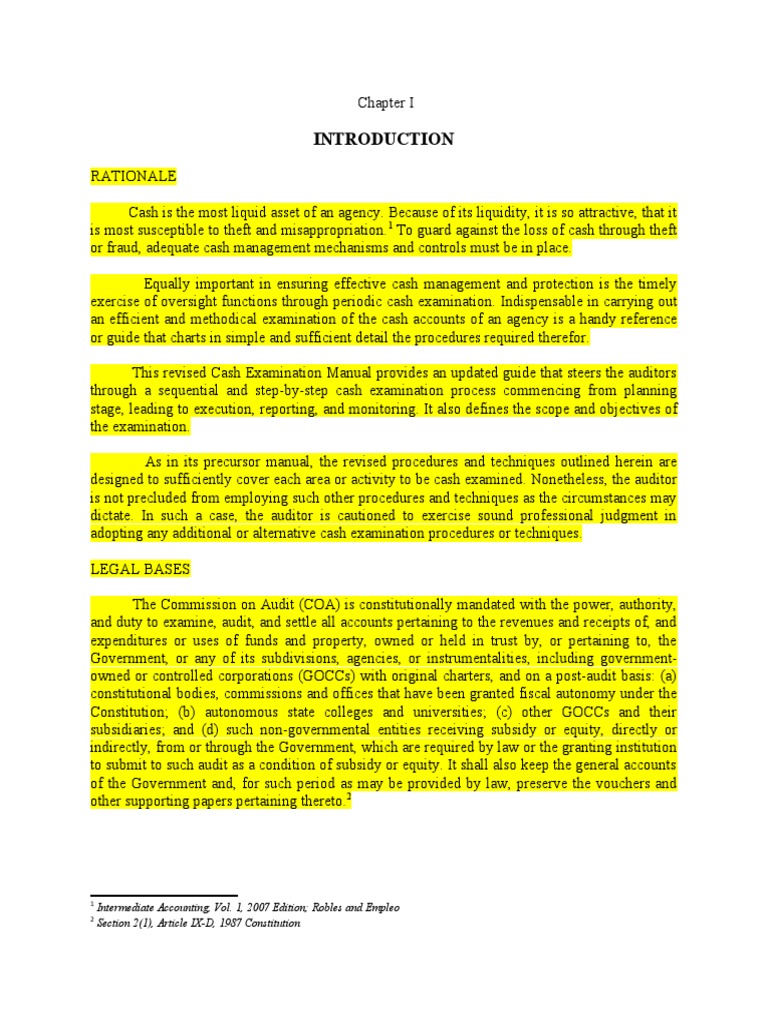 Revised Cash Examination Manual Overview | PDF | Cheque | Payments