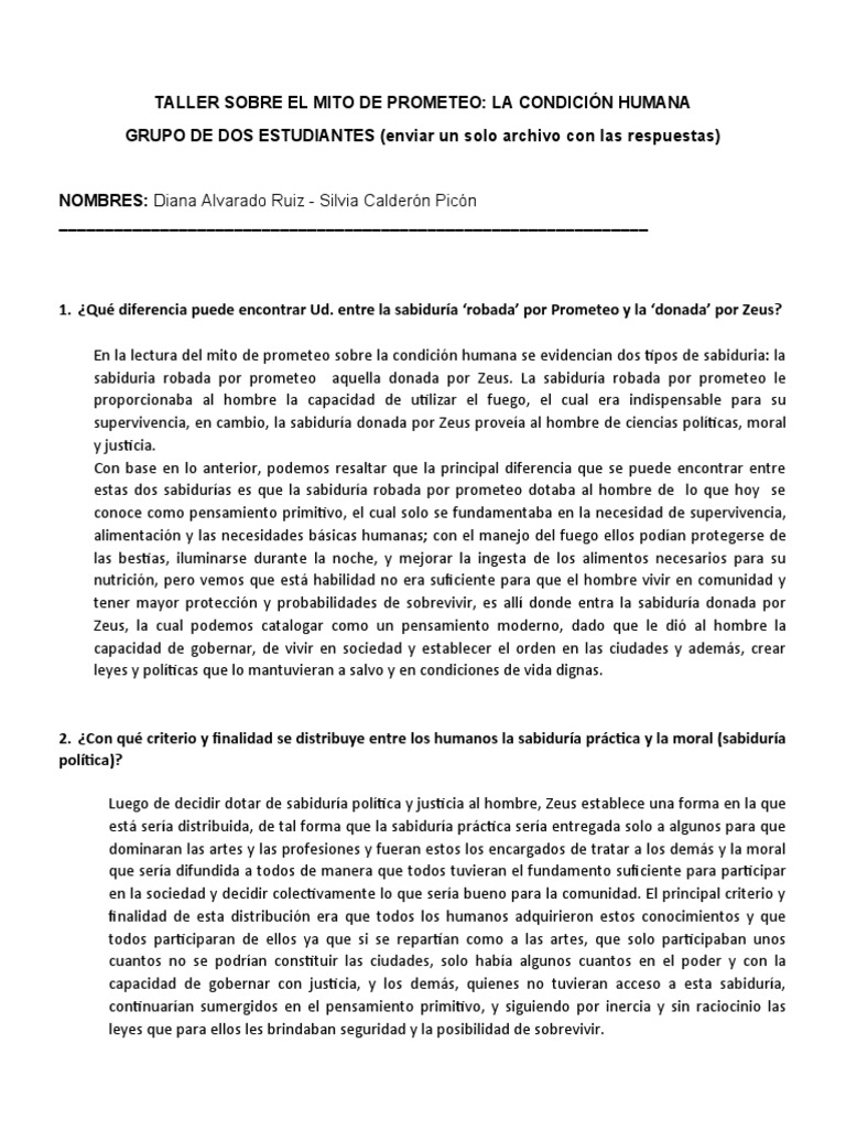 Taller 3 Sobre El Mito de Prometeo Diana Alvarado - Silvia Calderon ...