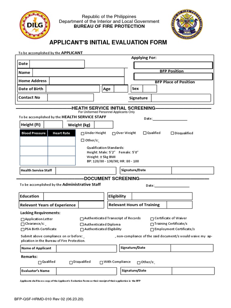 HRMD 10F Applicants Initial Evaluation Form Rev02222 | PDF