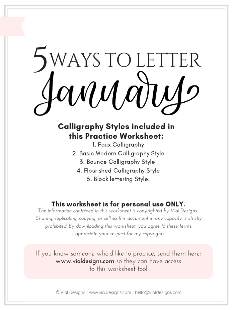 5 Ways To Letter January Lettering Worksheet by Vial Designs | PDF ...