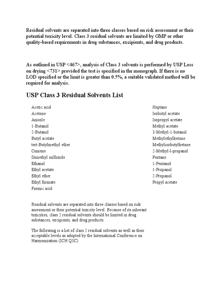 USP Class 3 Residual Solvents List | PDF | Solvent | Benzene