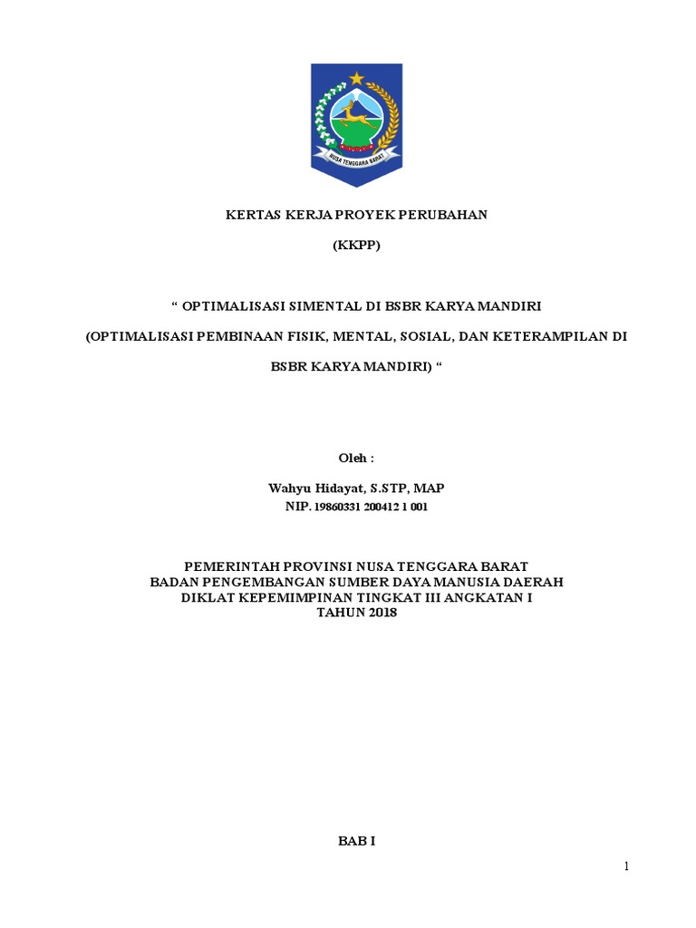 Contoh Proyek Perubahan KKPP Wahyu Hidayat Diklatpim 3 1 | PDF | Karier & Perkembangan | Ilmu Sosial