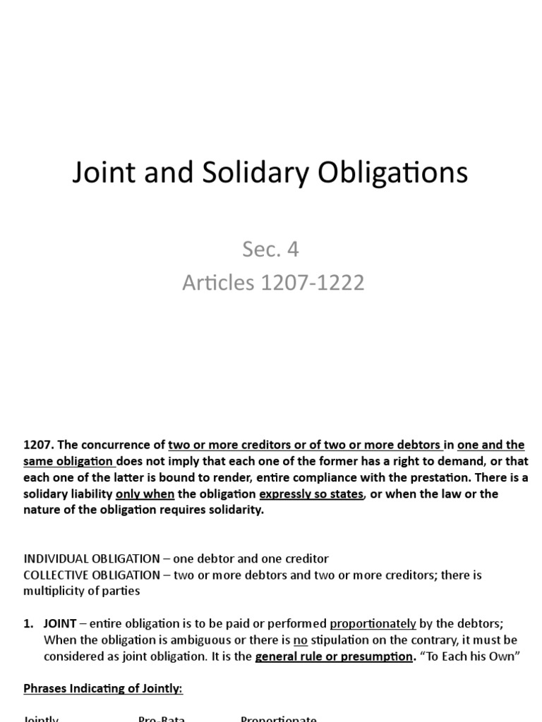Joint Solidary | PDF | Law Of Obligations | Debtor
