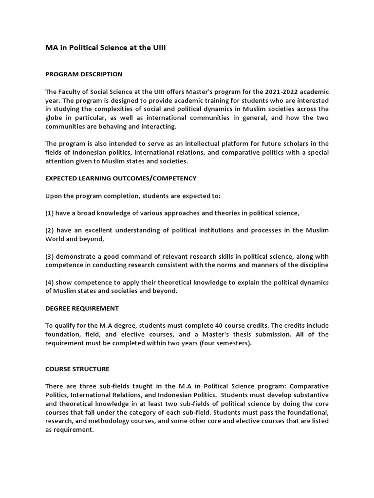 MA in Political Science at UIII | PDF | Master's Degree | Political Science