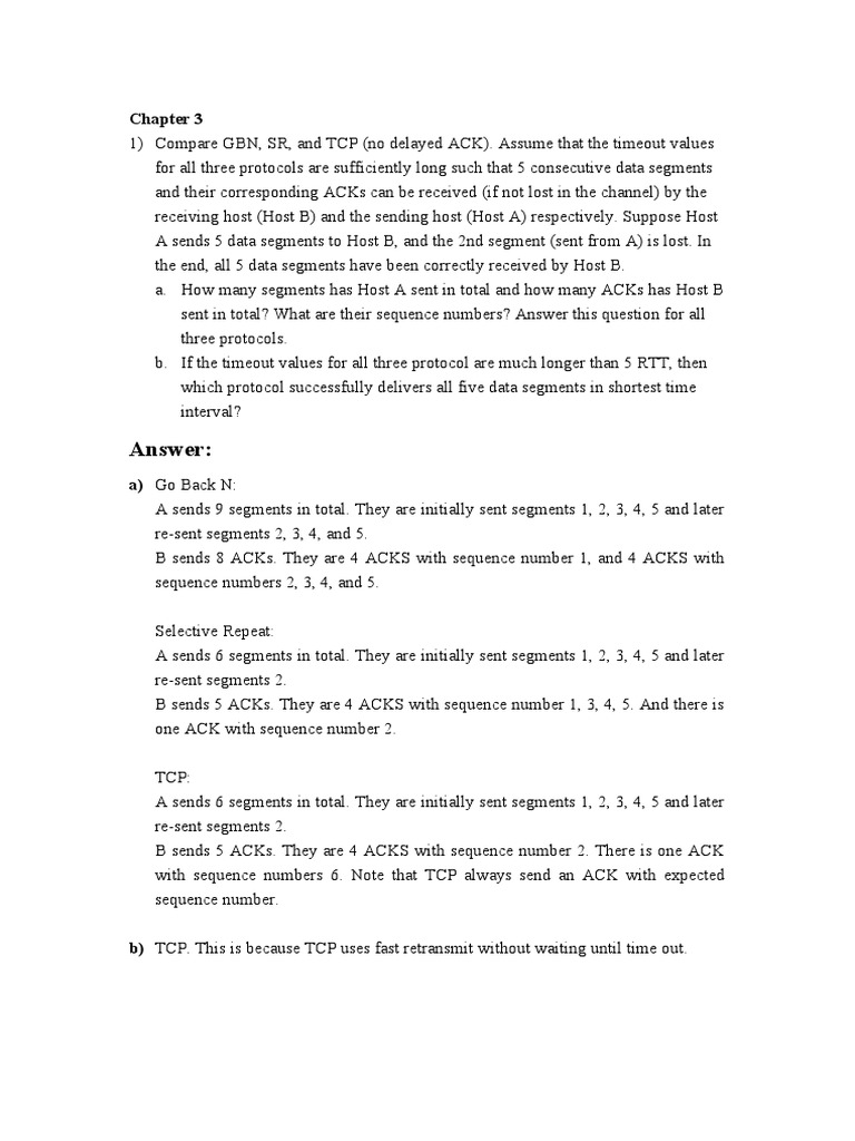 Comparing GBN, SR, and TCP Protocols | PDF | Transmission Control ...