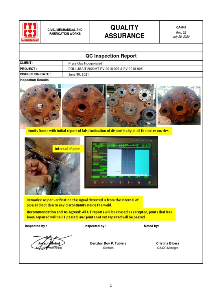 QA-046 Rev. 02 QC Inspection Report - June 30, 2021 PGI Lugait Dome UT ...