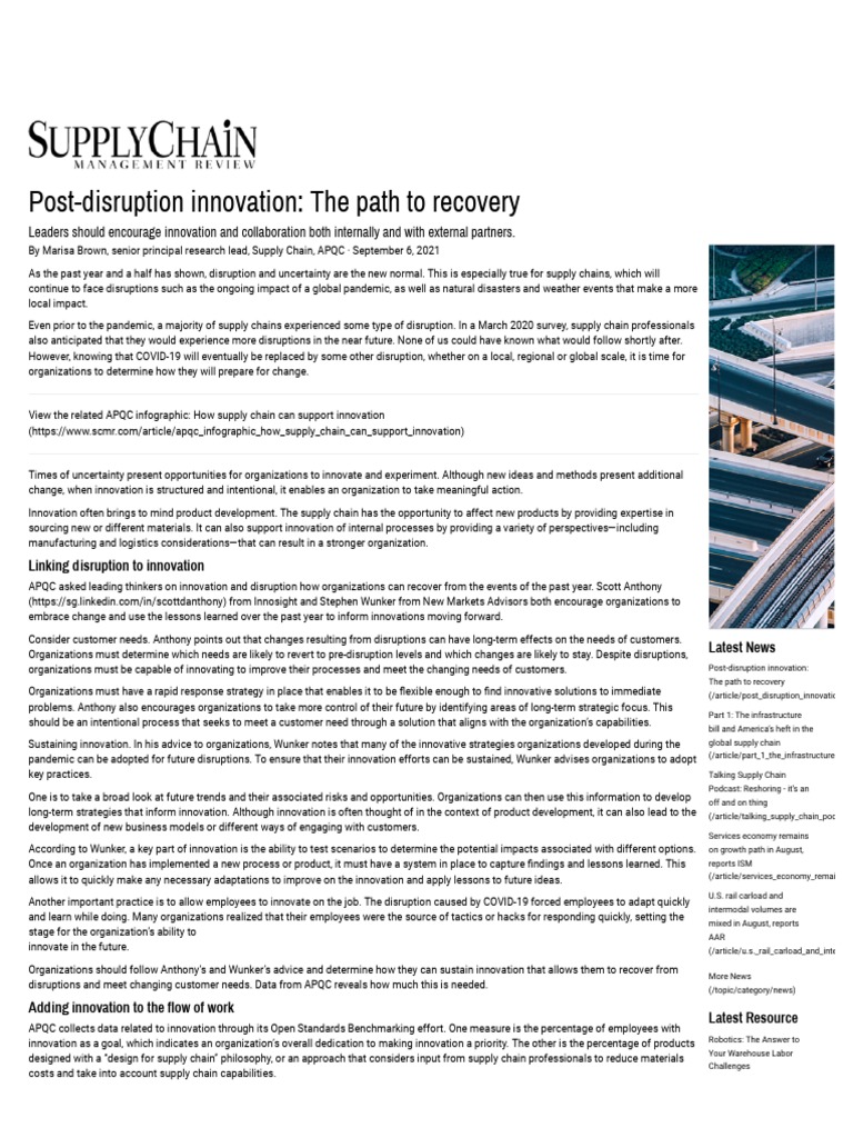 Post-Disruption Innovation - The Path To Recovery - Supply Chain ...