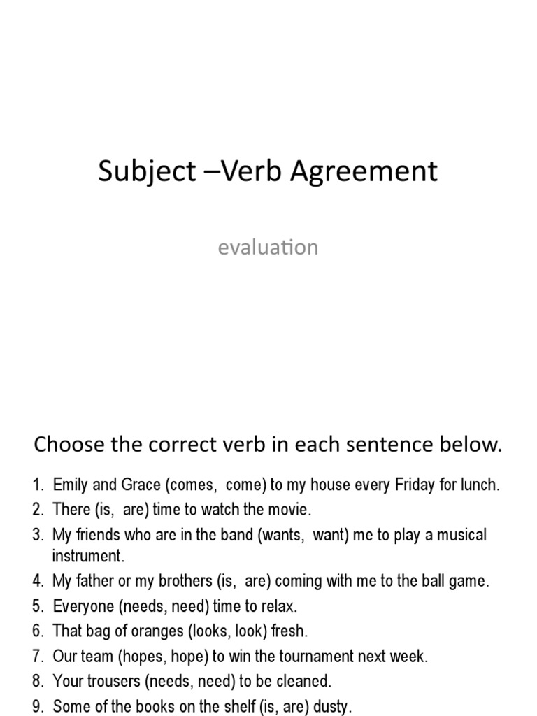 Subject - Verb Agreement Review | PDF
