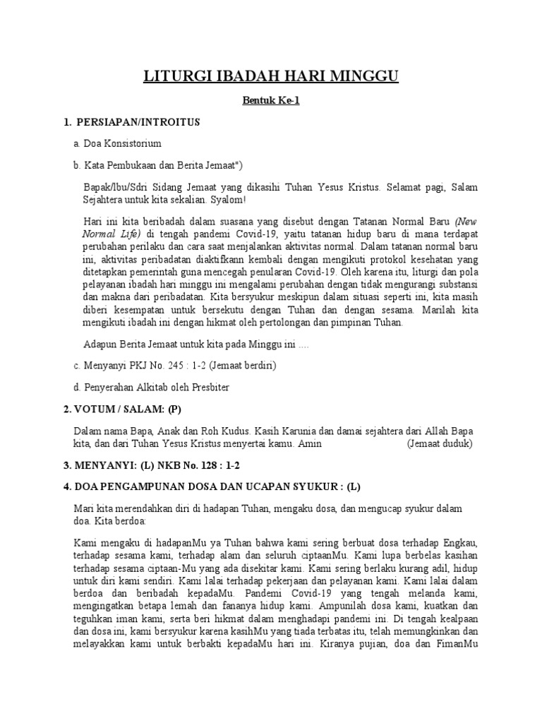 Liturgi Covid Bntuk 1-2 | PDF | Memasak, Makanan, & Anggur | Kajian ...