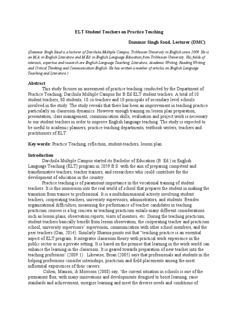 ELT Student Teachers On Practice Teaching | PDF | Teachers | Language ...