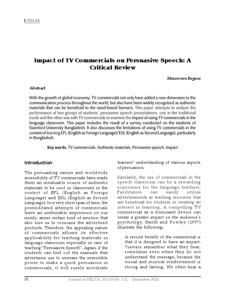 TV Commercials in Persuasive Speech Education | PDF | English As A ...