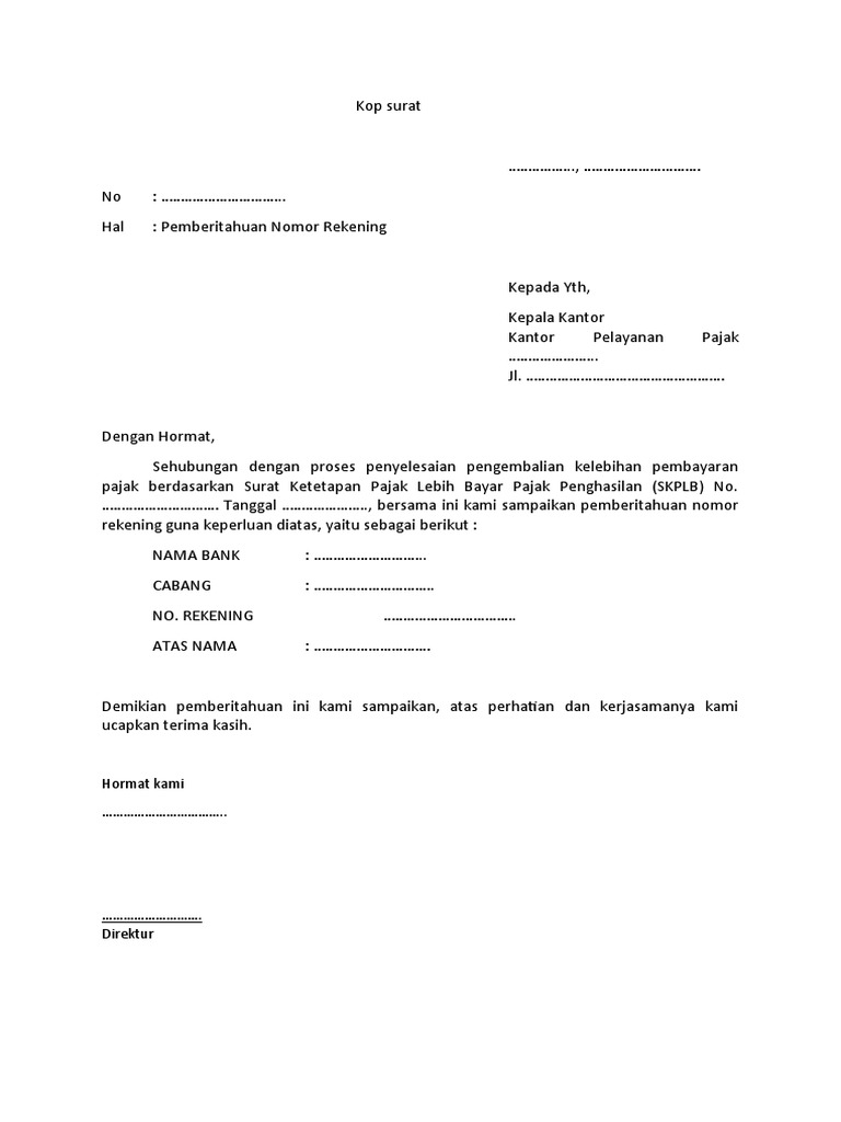 Surat Pemberitahuan No Rek | PDF