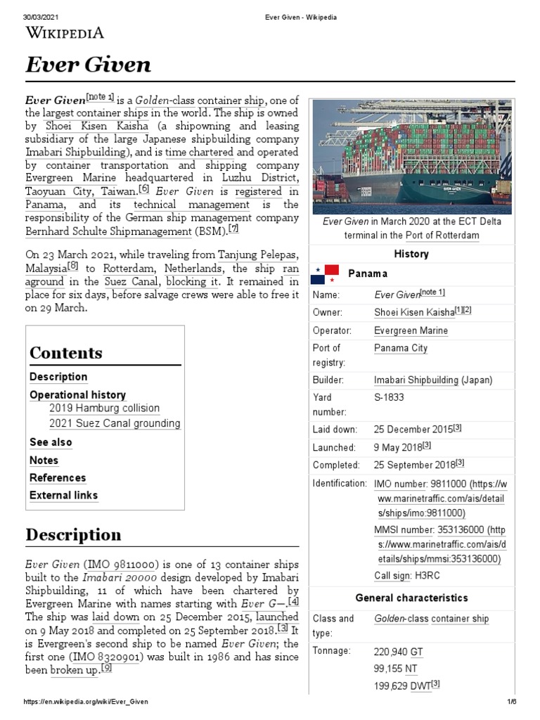 Ever Given - Wikipedia | PDF | Shipping | Ships