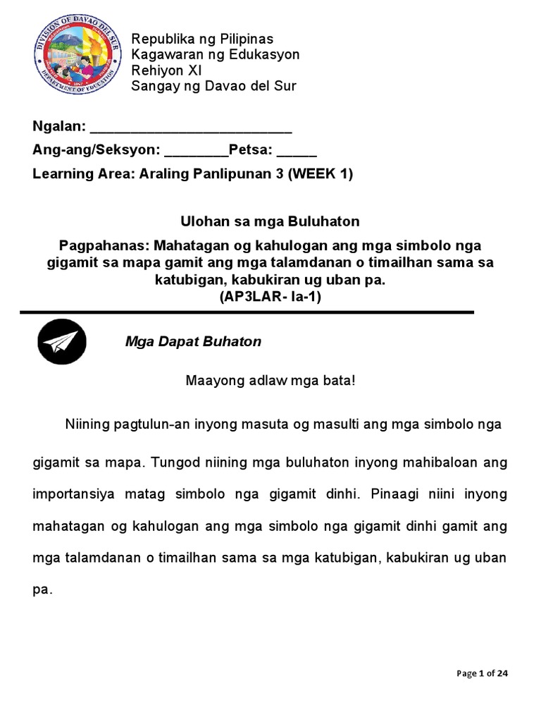 Aral Pan 3 Worksheet Week | PDF