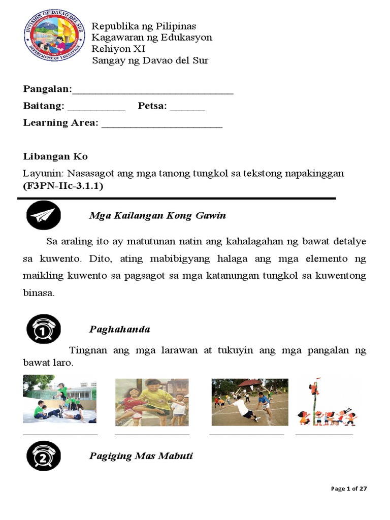 Activity-Sheet-Filipino - WEEK 3 | PDF