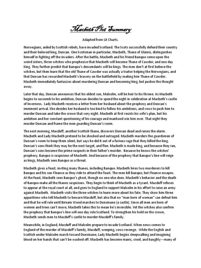 Macbeth Plot Summary | PDF | Macbeth | Shakespearean Tragedies