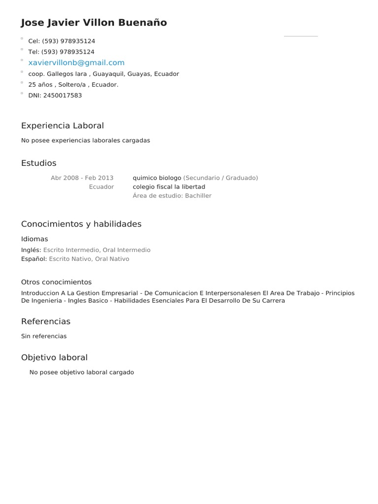 CV Jose Javier Villon Buenaño | PDF | Crecimiento personal y profesional