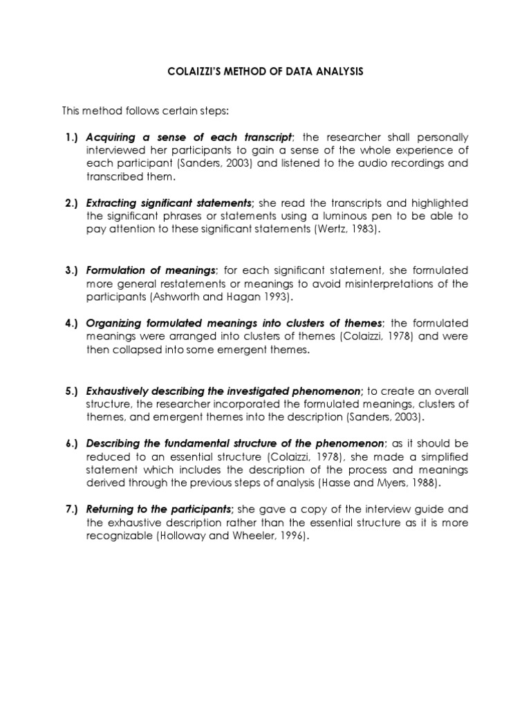 Colaizzi's 7 Steps of Data Analysis | PDF