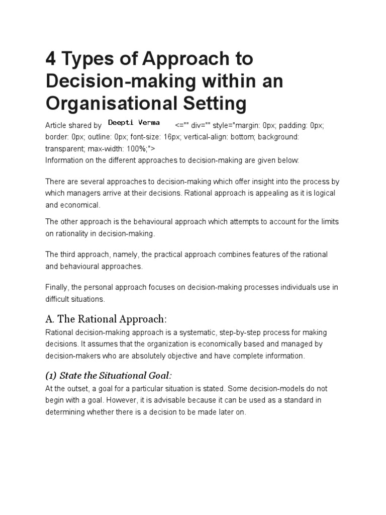 4 Types of Approach To Decision | PDF | Decision Making | Rationality