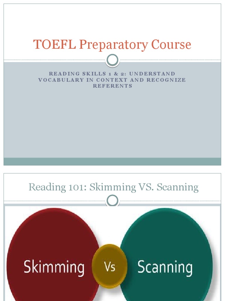 TOEFL Preparatory Course - Reading Skills 1+2 | PDF | Speed Reading | Cognition