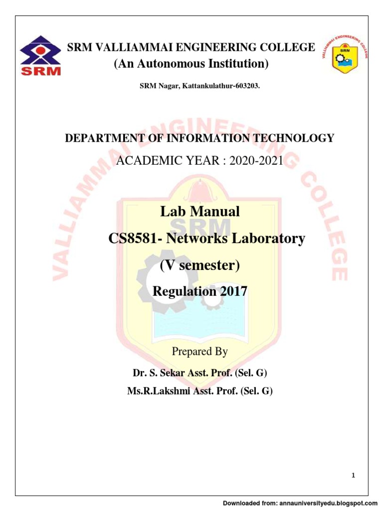 CS8581 Networks Lab Manual Valliammai | PDF | Domain Name System | Transmission Control Protocol