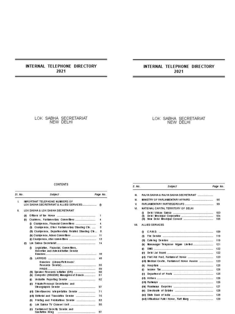 Lok Sabha Secretariat Telephone Directory | PDF | Government | Government Of India