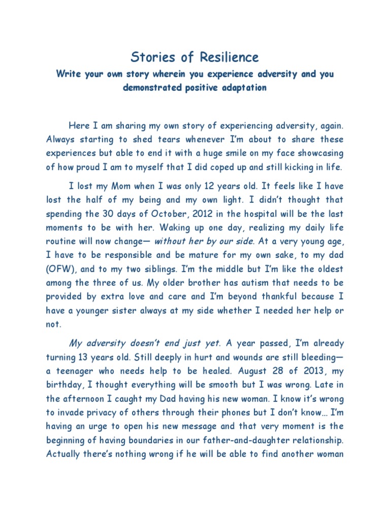 Stories of Resilience: Write Your Own Story Wherein You Experience ...