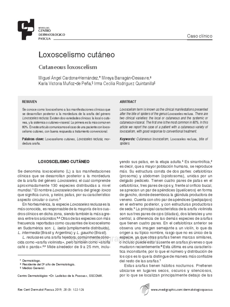 Loxoscelismo Cutáneo: Cutaneous Loxoscelism | PDF | Araña ...