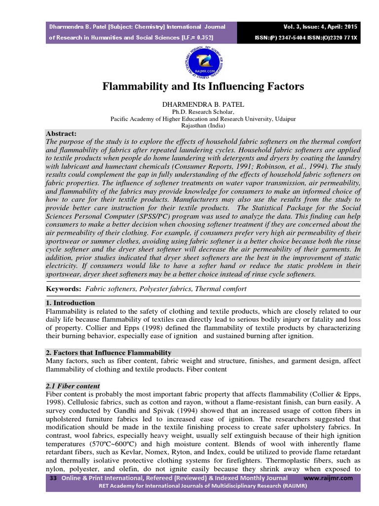 Fabric Softener Effects on Flammability | PDF | Textiles | Fibers