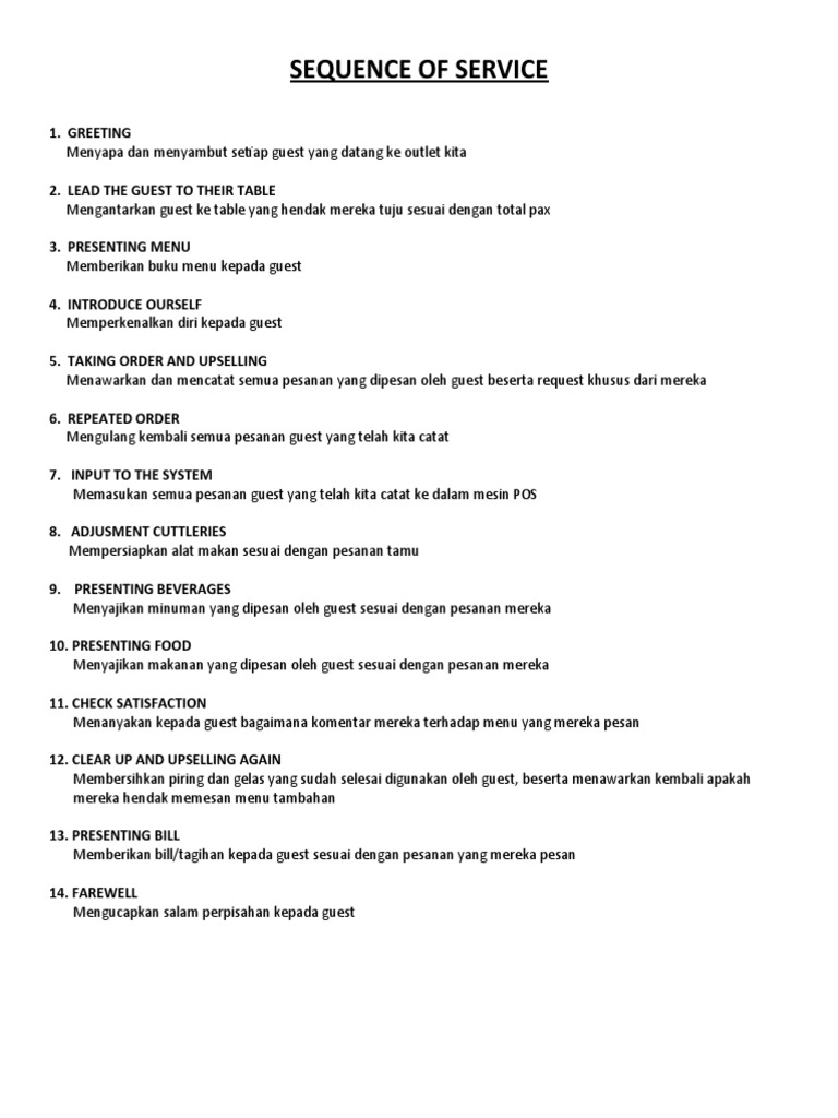 Sequence of Service | PDF | Memasak, Makanan, & Anggur