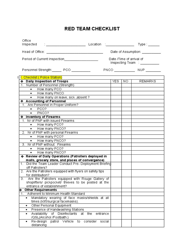 Red Team Checklist | Download Free PDF | Safety