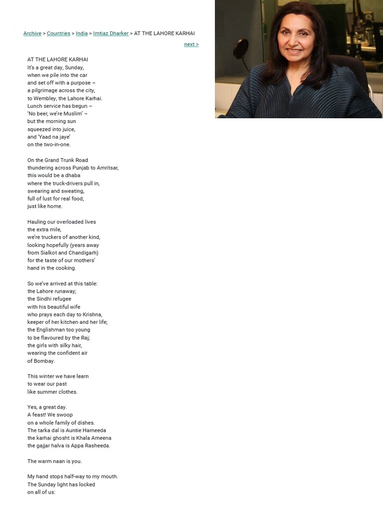 Unit 5-Poem-At The Lahore Karhai by Imtiaz Dharker | PDF | Syllable | Rhyme