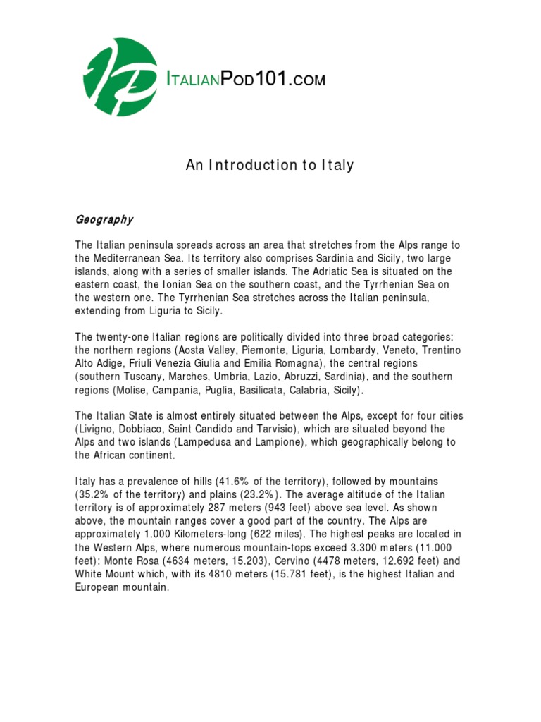 All About Italy | PDF | Italy | Dialect