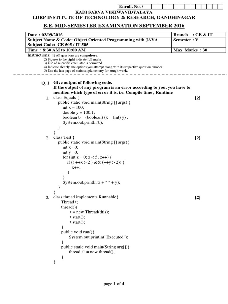 B.E. Mid-Semester Examination September 2016: LDRP Institute of Technology & Research ...