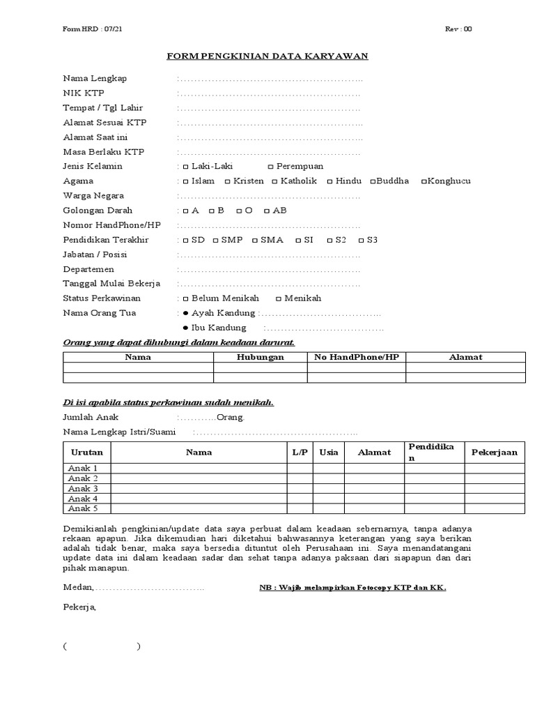 Form Pengkinian Data Karyawan | PDF