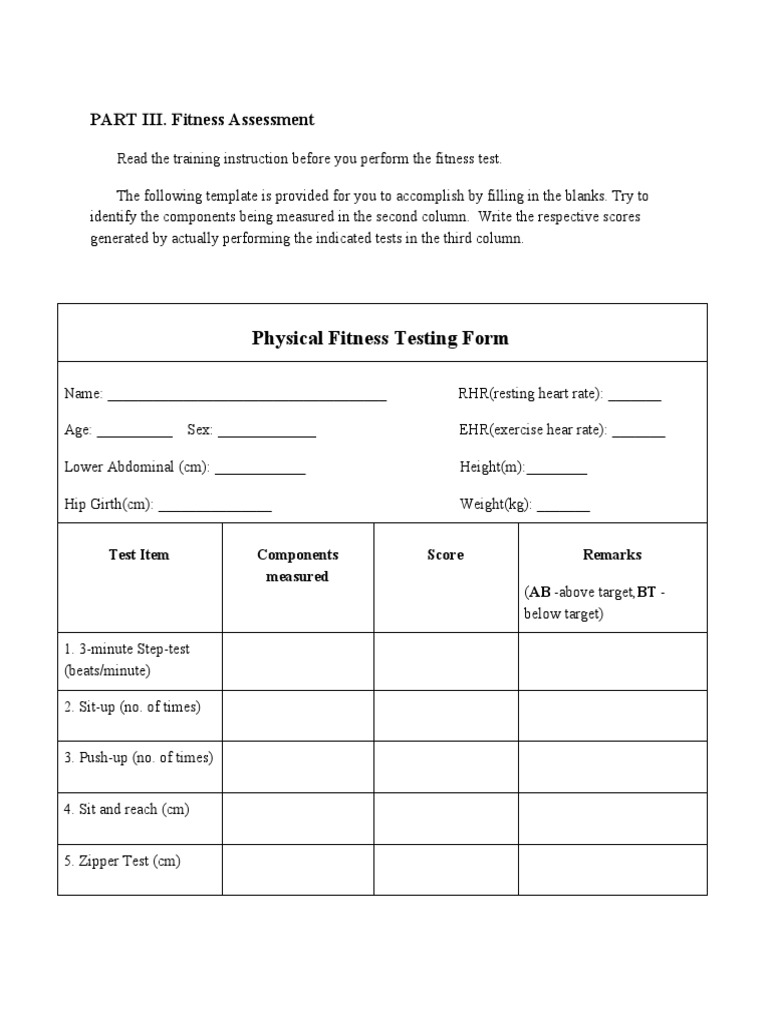 Part III - Physical Fitness Test | PDF