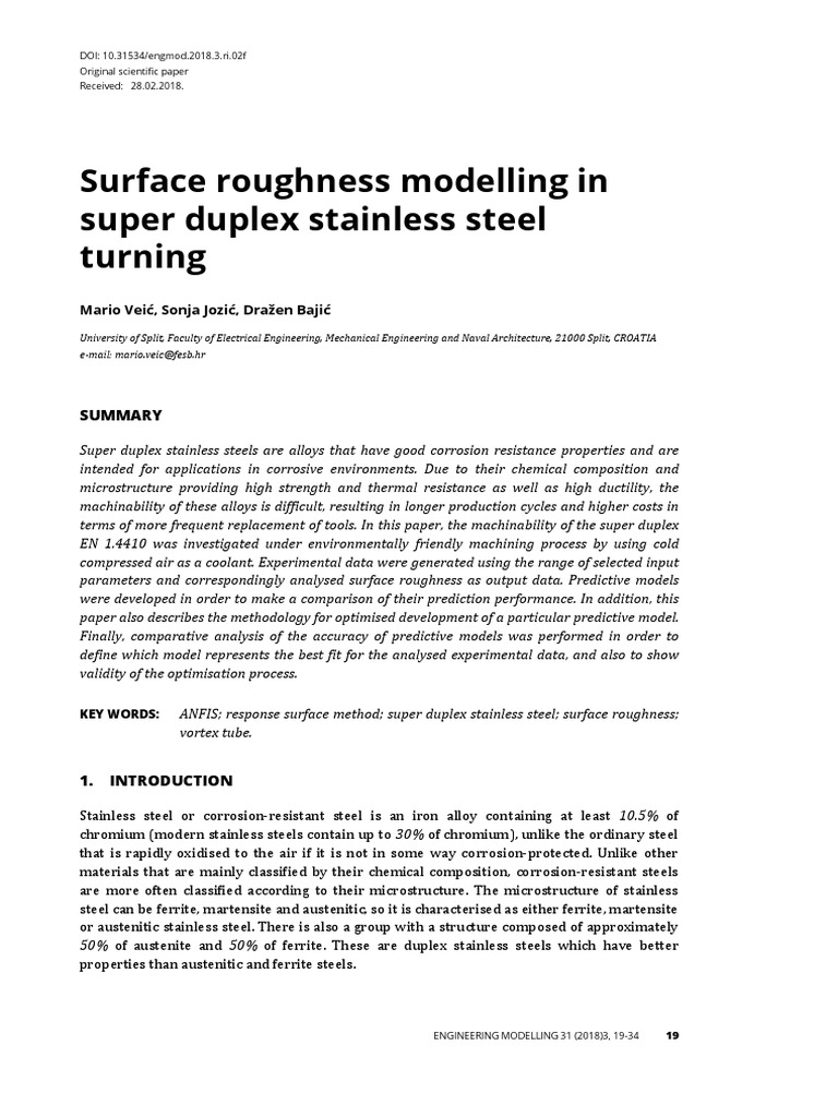 Surface Roughness Modelling in Super Duplex Stainless Steel Turning ...