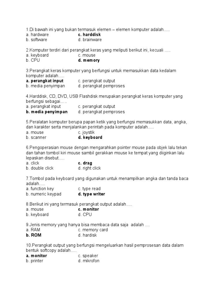Soal Latihan Perangkat Keras Dan Perangkat Lunak | PDF