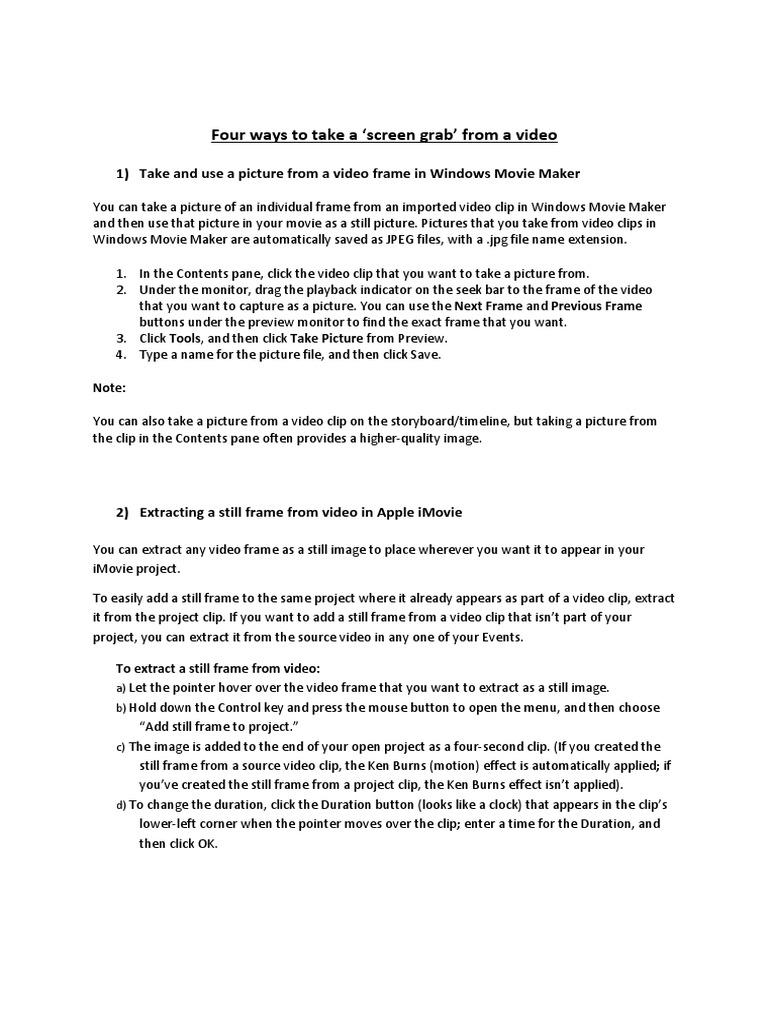 Four Ways To Take A Screen Grab From A Video | PDF | Screenshot | Film ...