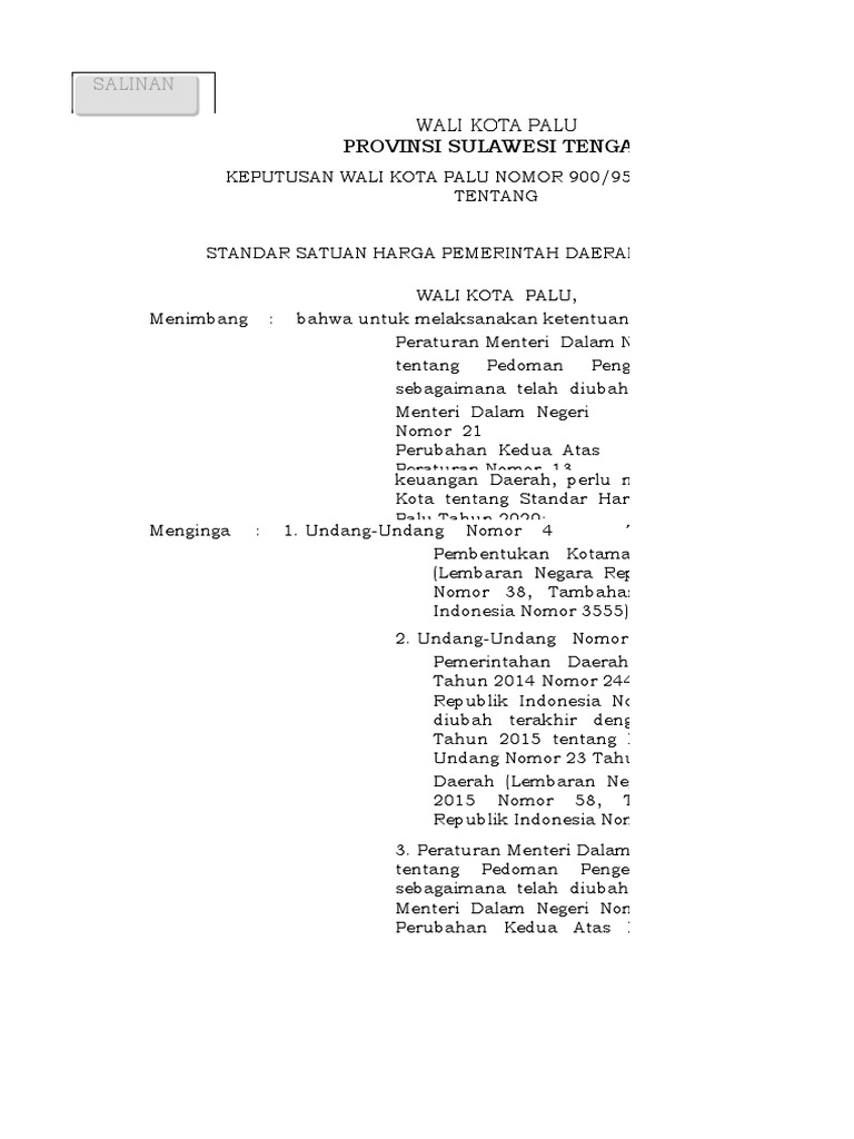 Standar Satuan Harga Kota Palu 2020 | PDF