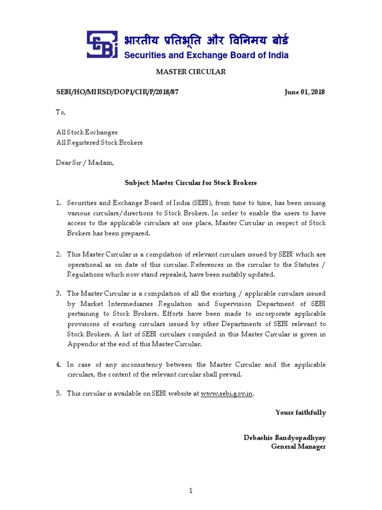 Master Circular For Stock Brokers | PDF | Stocks | Law