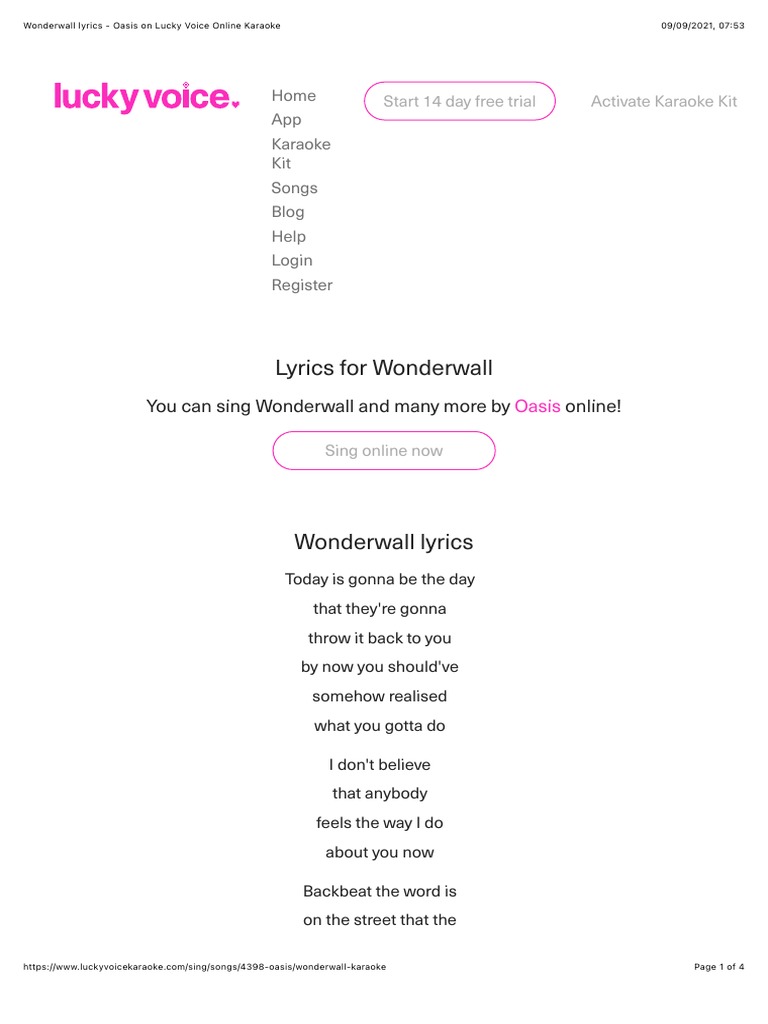 Oasis Wonderwall Lyrics Karaoke | PDF